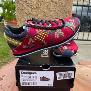 Desigual | Shoes | New Desigual Embroidered Satin Sneakers Size 65 ...